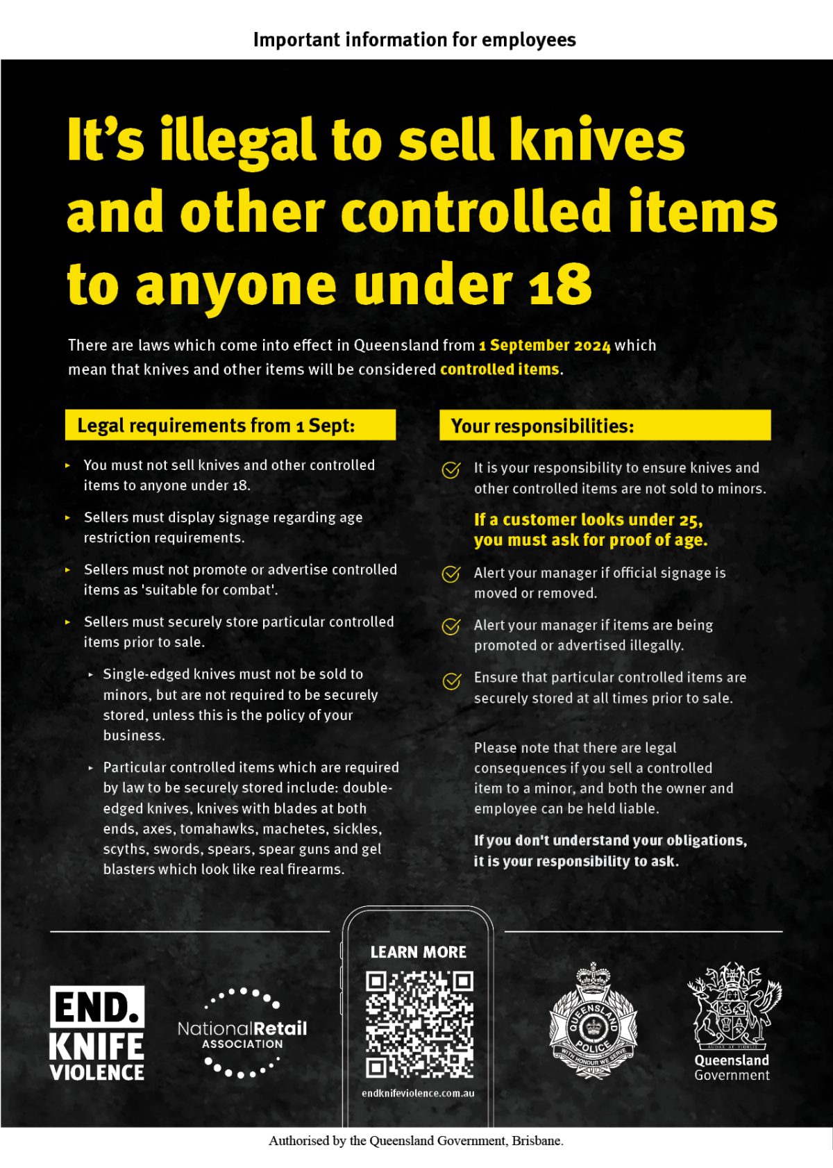 Sale of knives and controlled items - QLD - National Retail Association